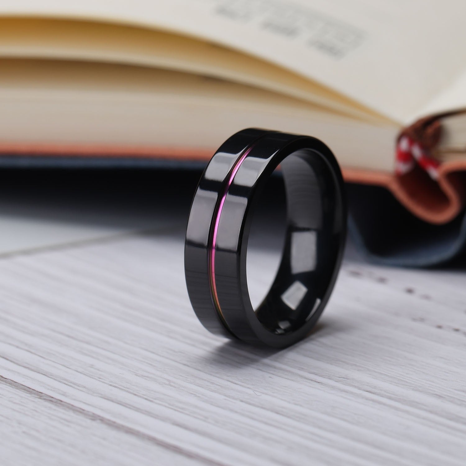 Black Titanium Engagement Rings with Colored Groove – Findurings