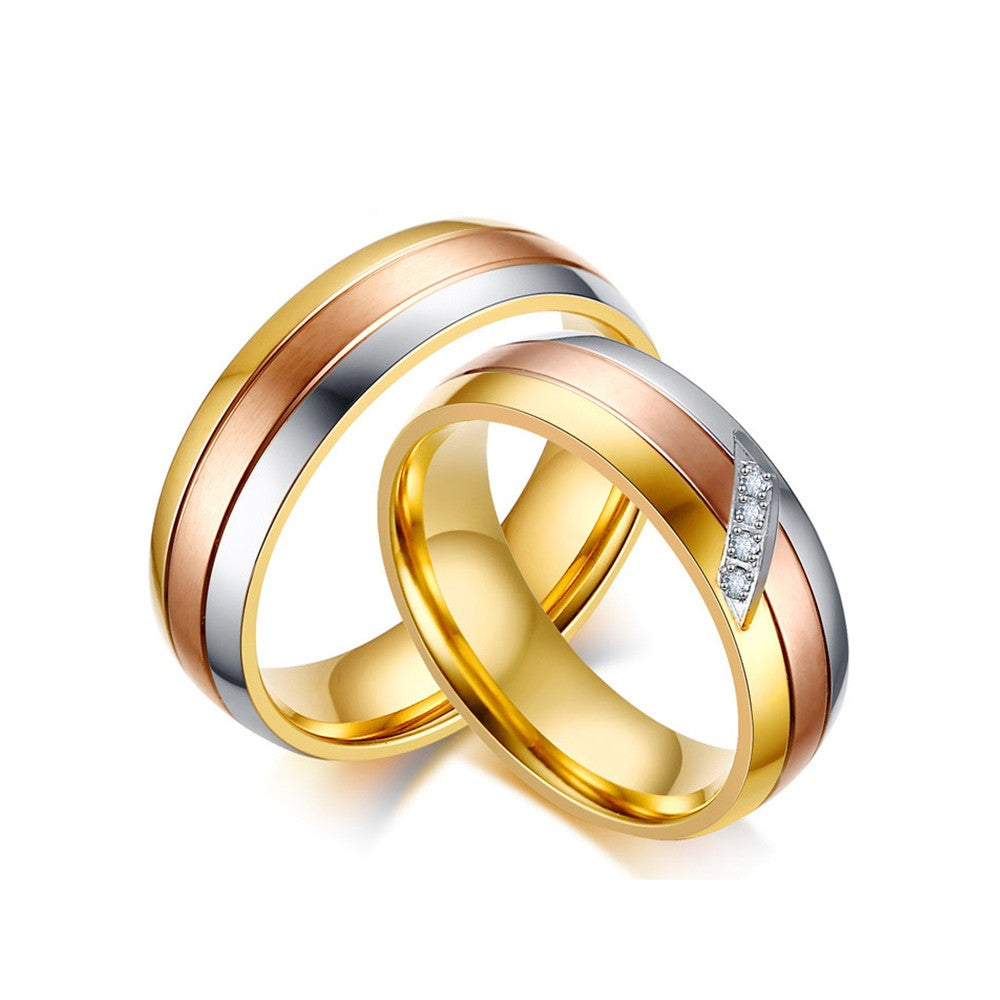 Tri-color Cheap Couple Rings Set in Stainless Steel/Titanium Steel ...
