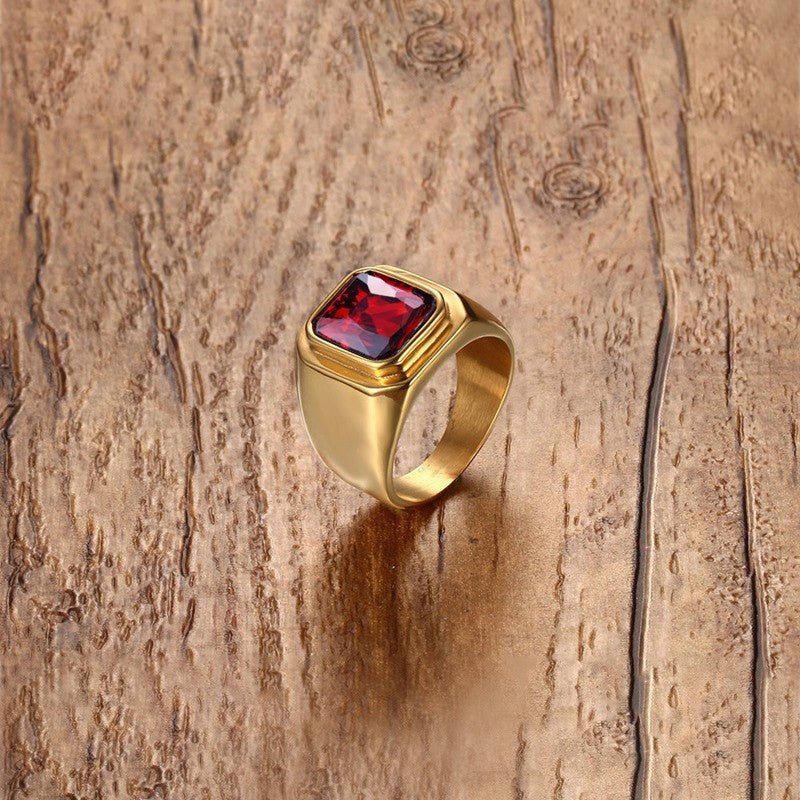 Simple Gold Stainless Steel Rings with Square Ruby Inlay – Findurings