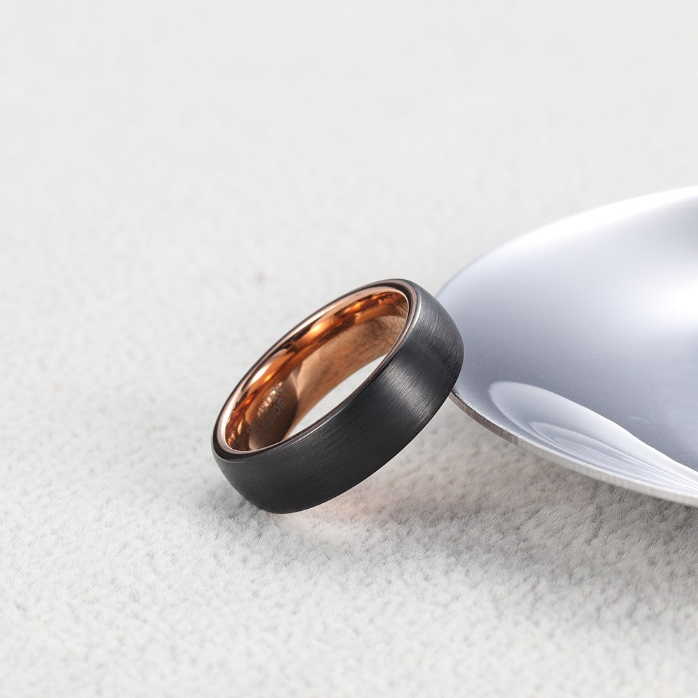 Rose Gold and Black Tungsten Flat Engagement Rings – Findurings