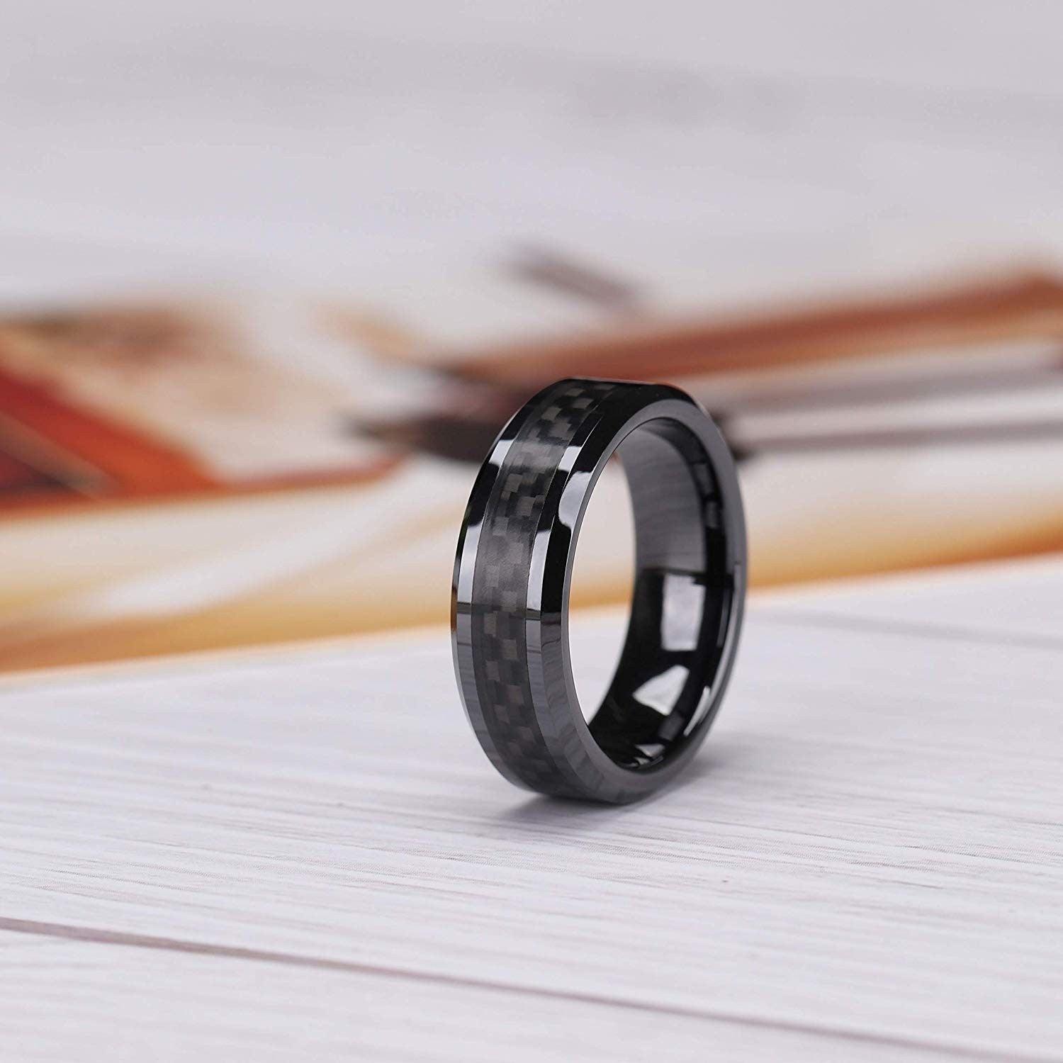 Ceramic Wedding Rings Black with Carbon Fiber Inlay – Findurings