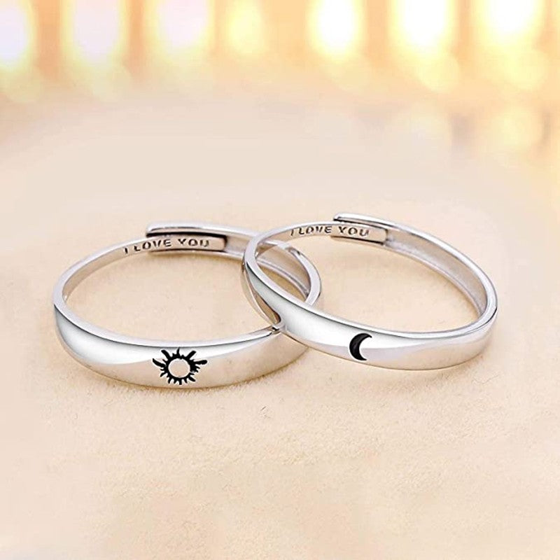 Sterling Silver Promise Couple Ring Set Sun and Moon Style – Findurings